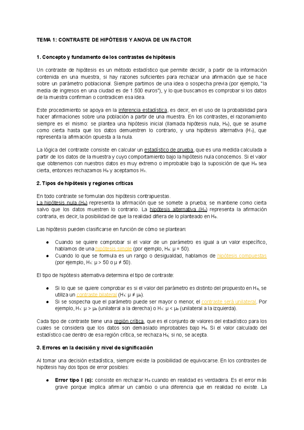 Apuntes de Estadística II: Contraste de Hipótesis y ANOVA - Studocu