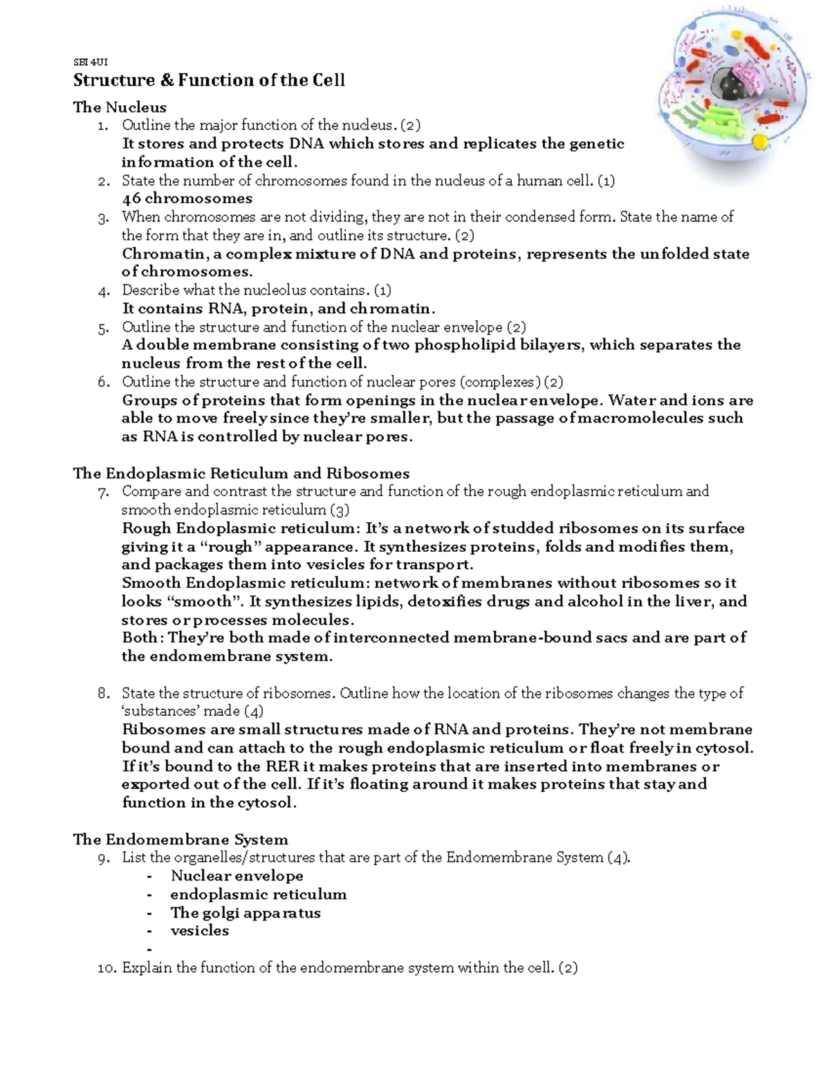 SBI 4UI Biology Cheat Sheet: Cell Structure & Function Overview - Studocu