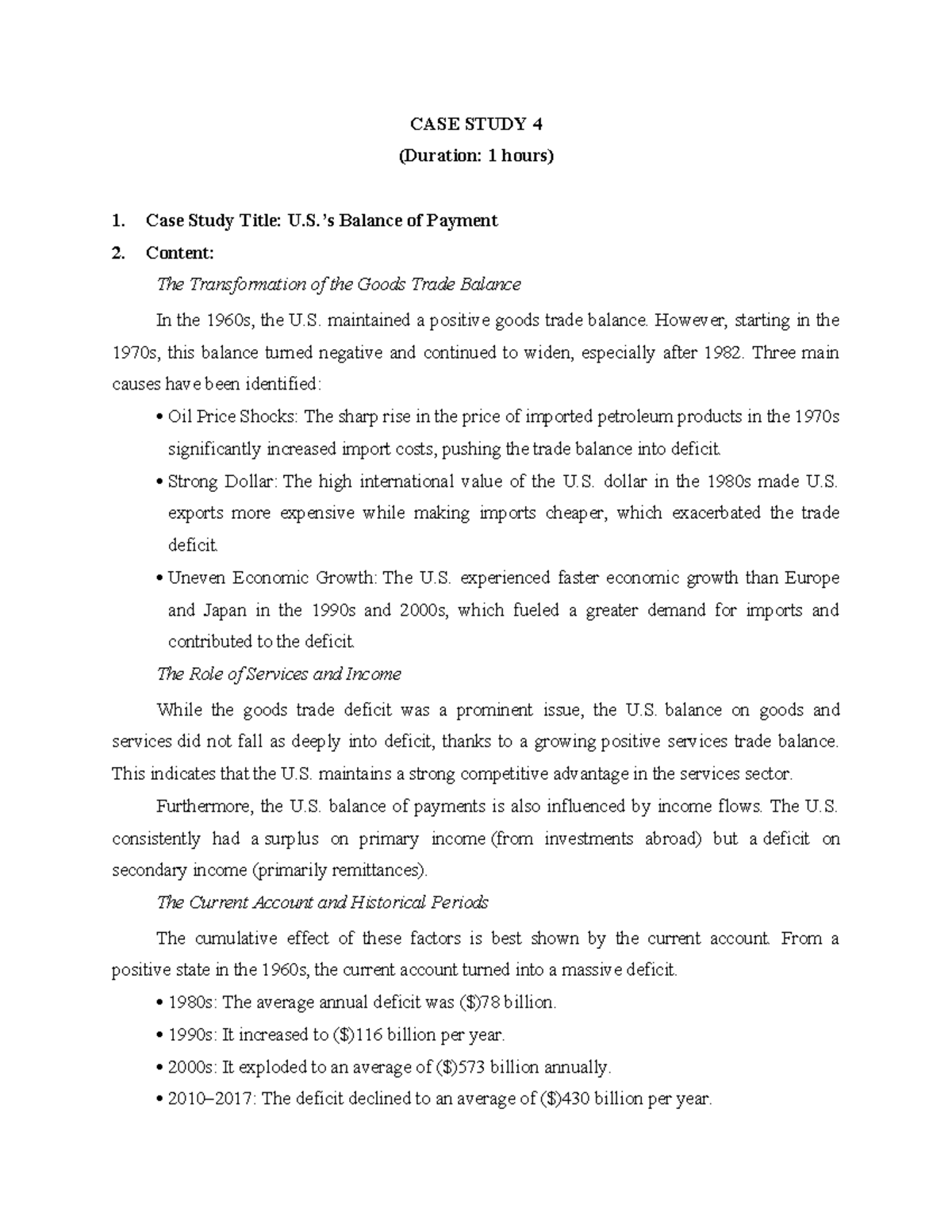 CASE STUDY 4: U.S. Balance of Payments Analysis (Chapter 7) - Studocu