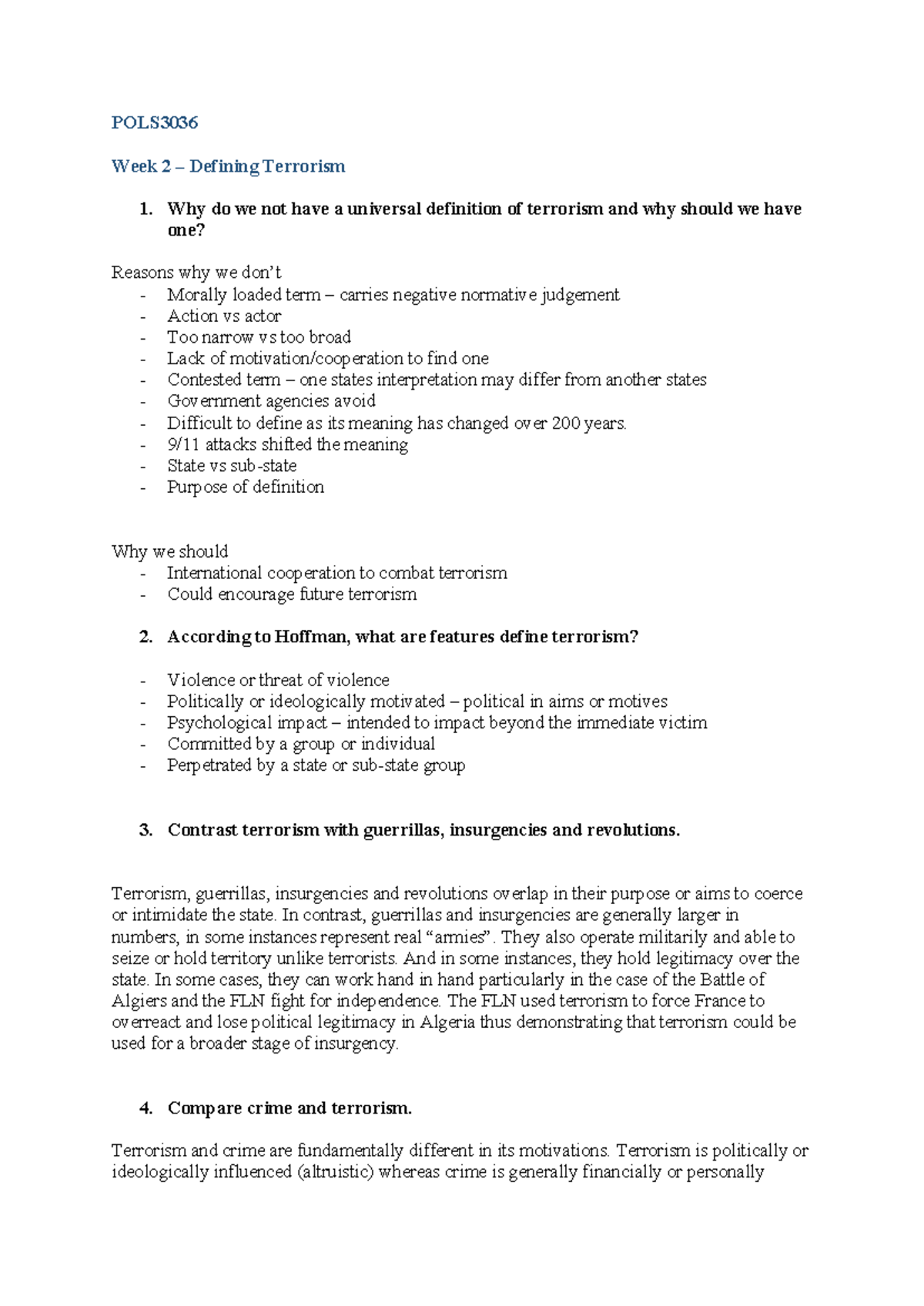 POLS3036 Week 2-7 Terrorism: Definitions, Ideologies, and Case Studies ...
