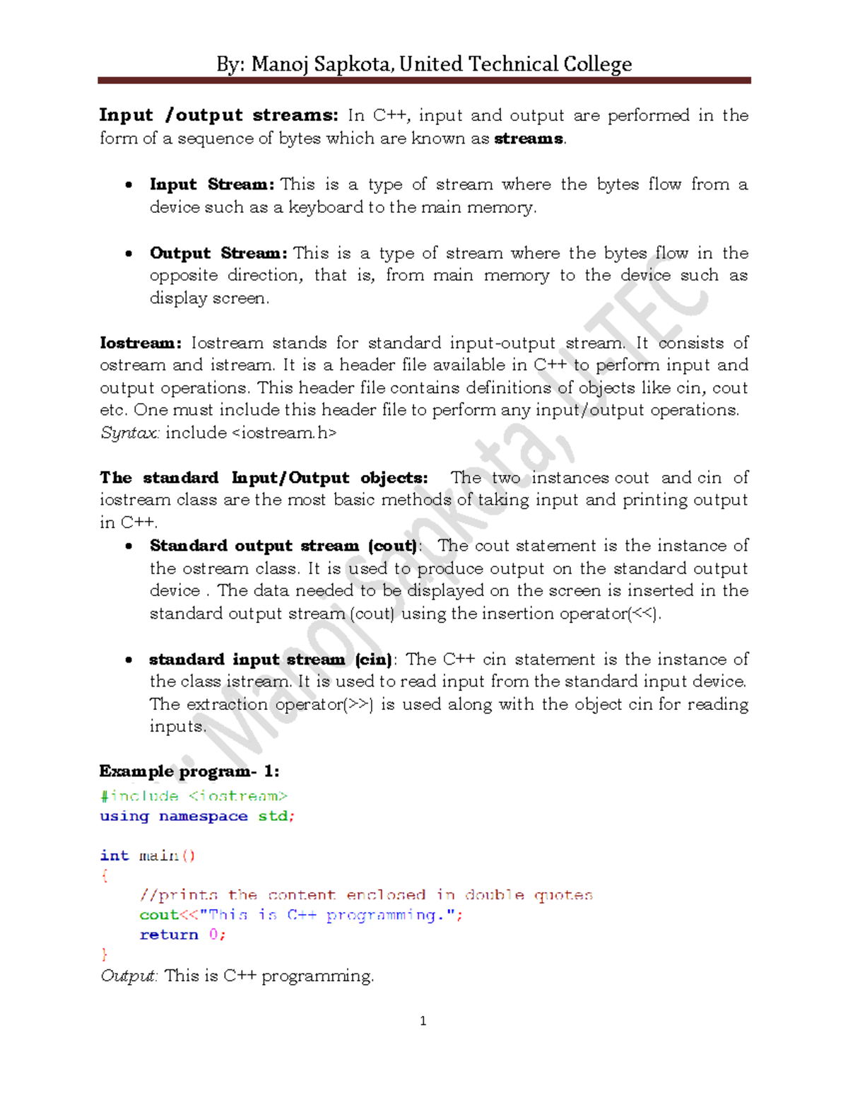 OOP Notes Part 1: Input/Output Streams and Class Fundamentals - Studocu