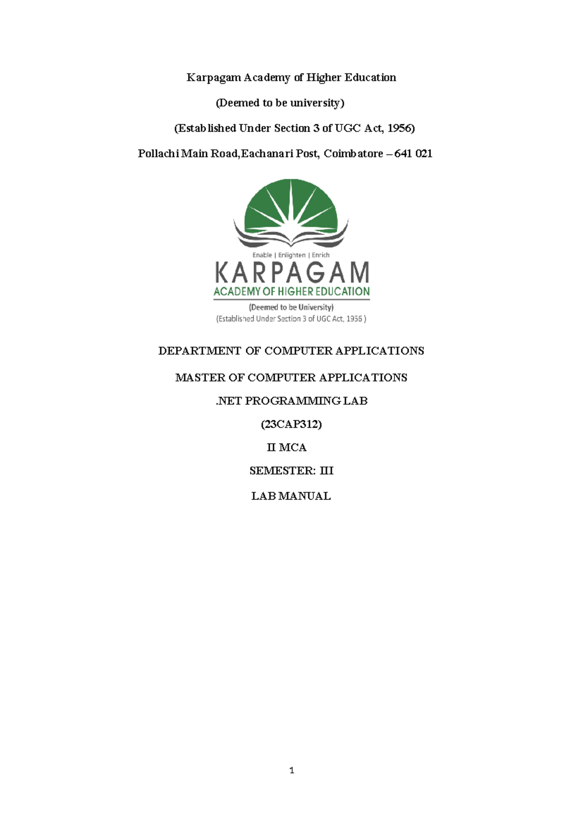 23CAP312 .NET Programming LAB Manual with VB & ASP Examples - Studocu
