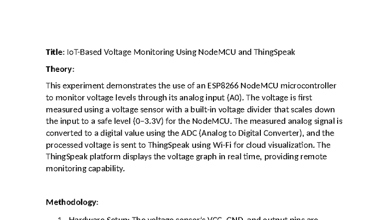 T7 Io T-Based Voltage Monitoring Using Node MCU and Thing Speak - Title ...