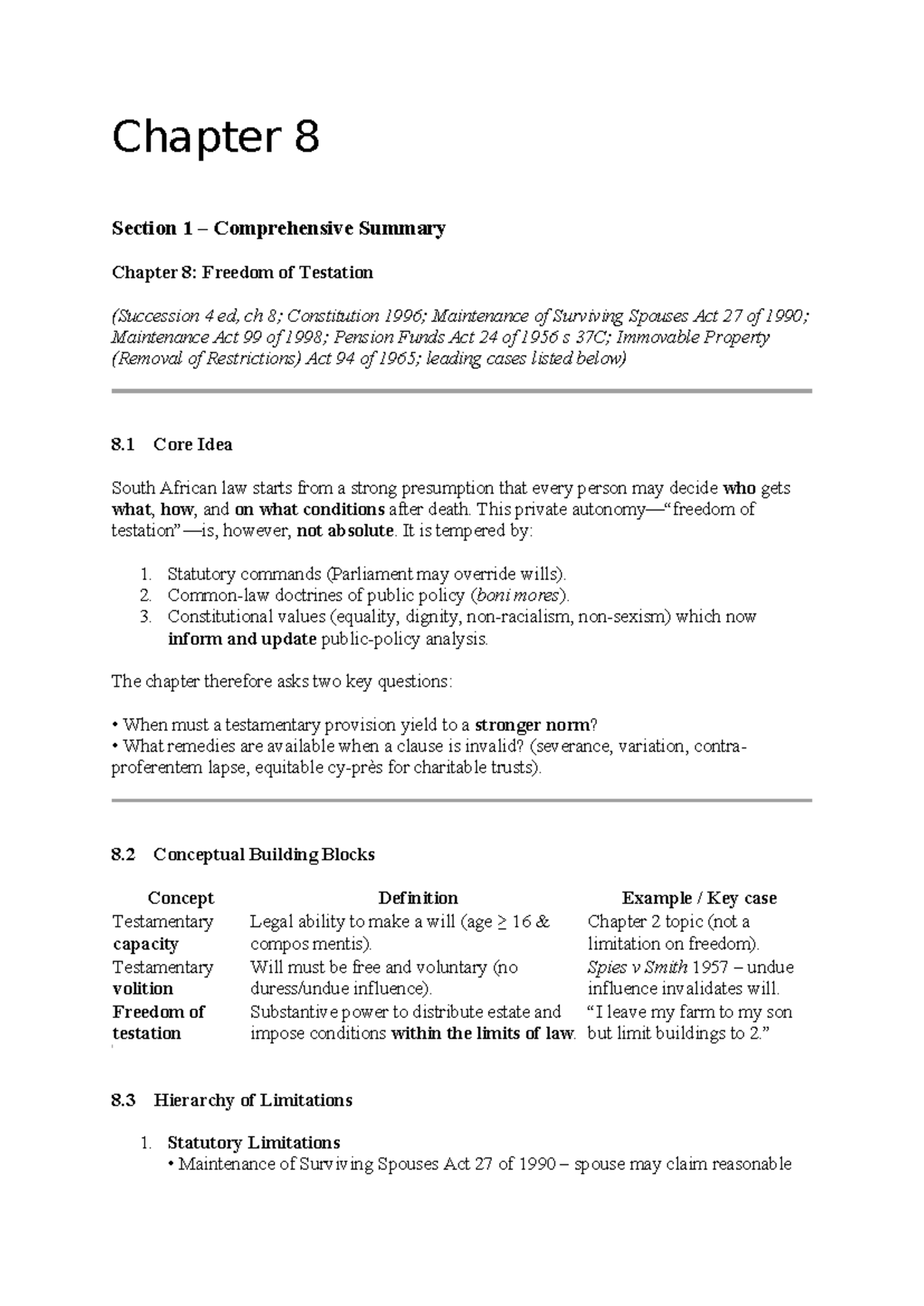 Law of Succession (LWS 401) Chapter 8 Study Guide: Freedom of Testation ...
