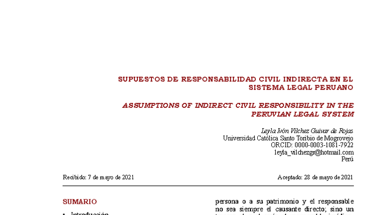 Supuestos de Responsabilidad Civil Indirecta en el Sistema Legal ...