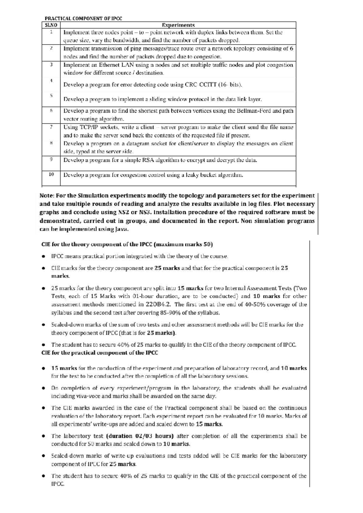IPCC Practical Component Lab Experiments and Evaluation Criteria - Studocu