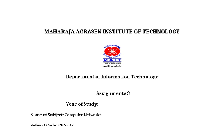 CN Assignment 3 - Unit 3: Computer Networks Analysis - Studocu