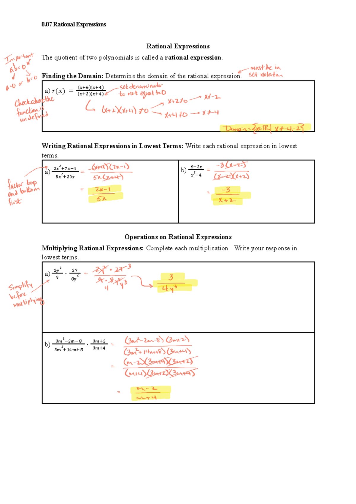 Rational Expressions: Operations and Practice Problems - Rational ...