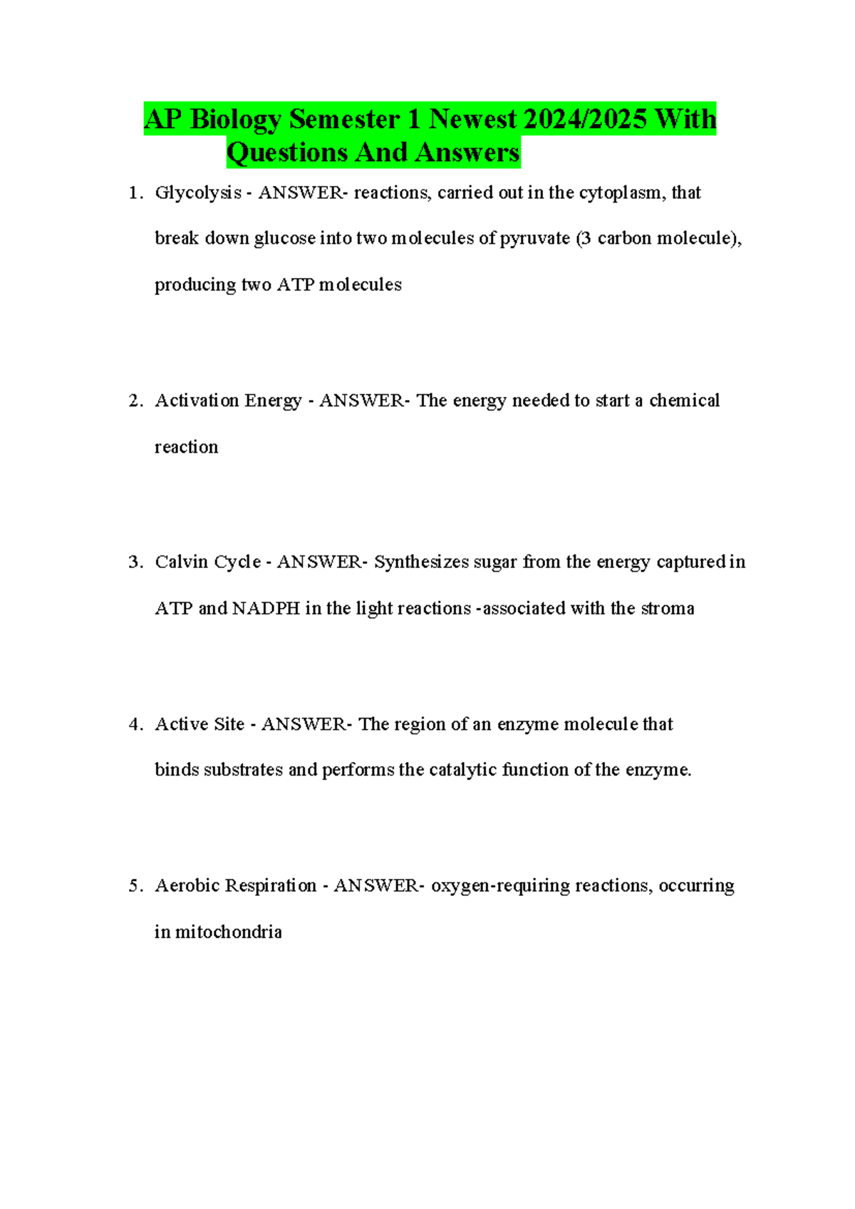 AP Biology Semester 1 review 2024.pdf - AP Biology Semester 1 Newest ...
