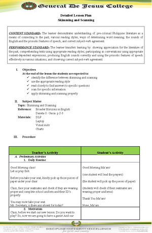 Thematic Integrated Lesson PLAN - COMPONENTS SUBJECT A: VALUES SUBJECT ...