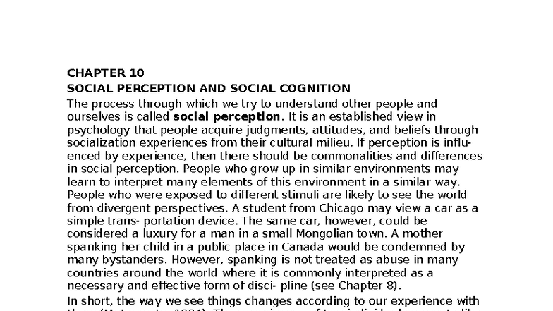 Chapter 10: Social Perception & Cognition - CCG Psychology - Studocu