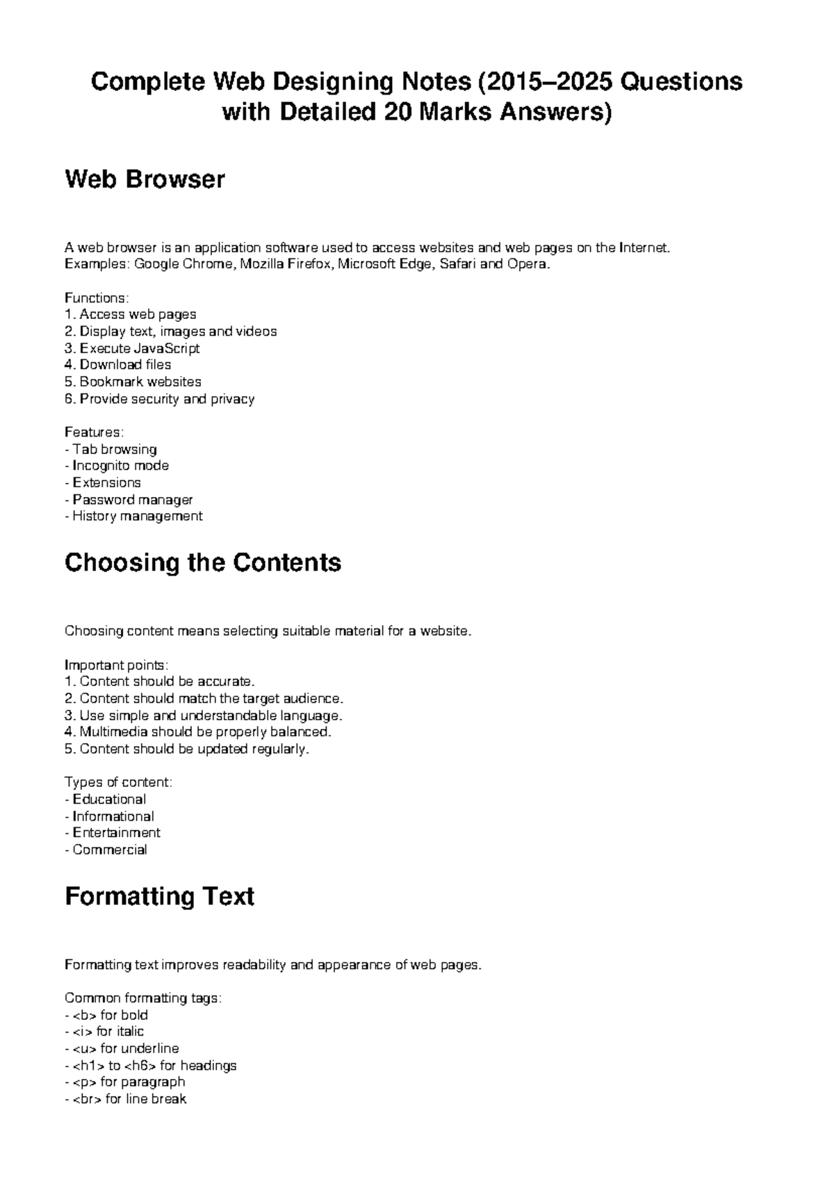 Web Designing Notes (WD 101): Key Concepts & 20 Marks Q&A - Studocu