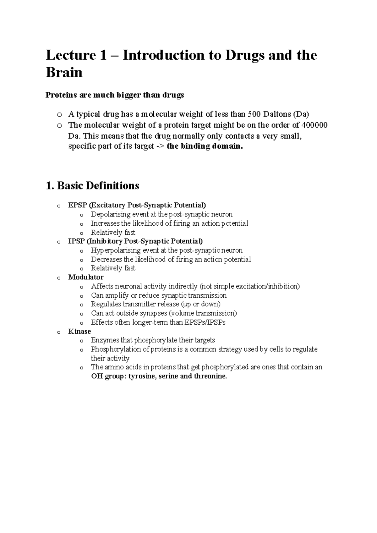 Lecture 1: Introduction to Drugs and the Brain - Key Concepts and ...