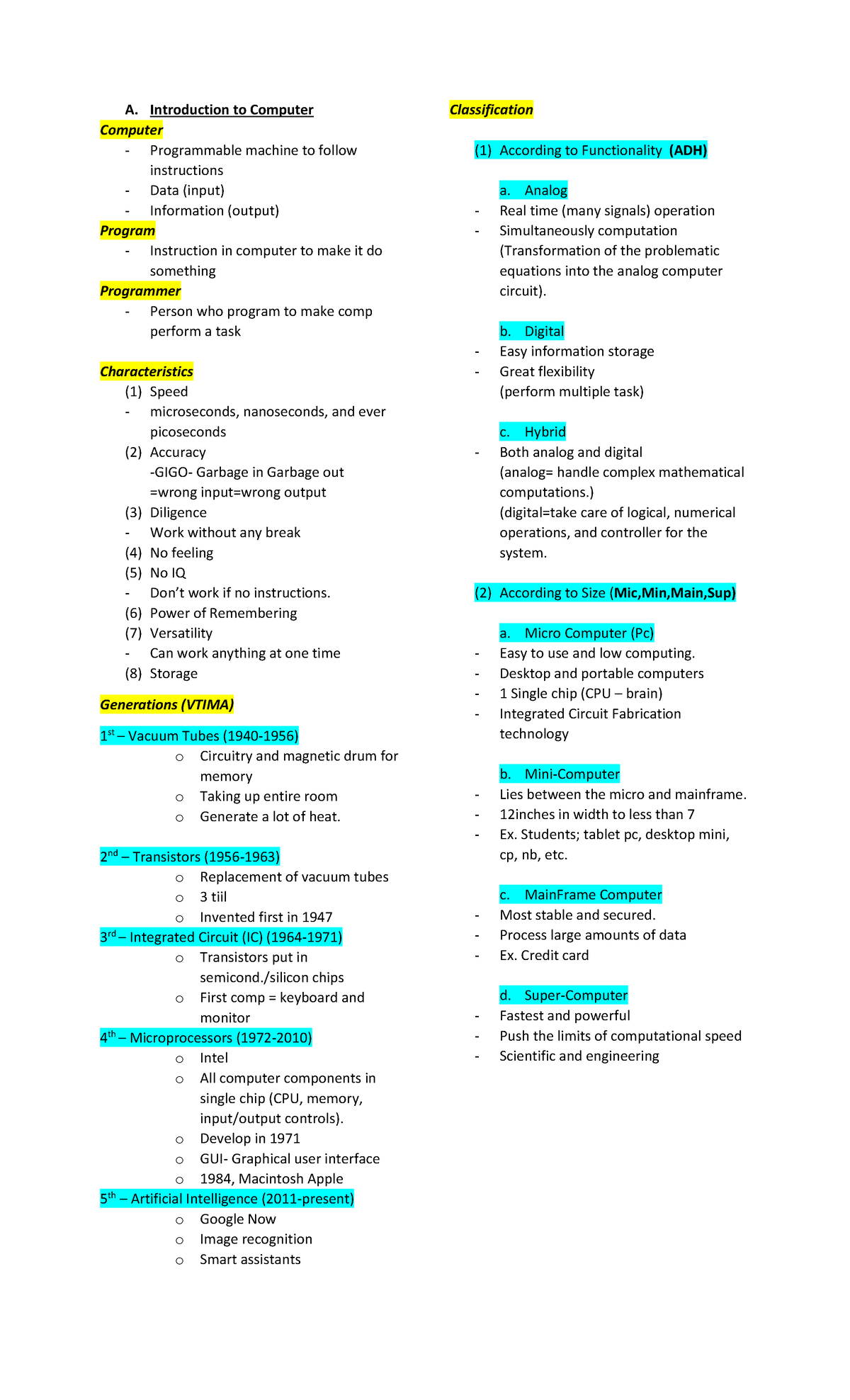 EDP101L- Reviewer - A. Introduction to Computer Computer Programmable ...