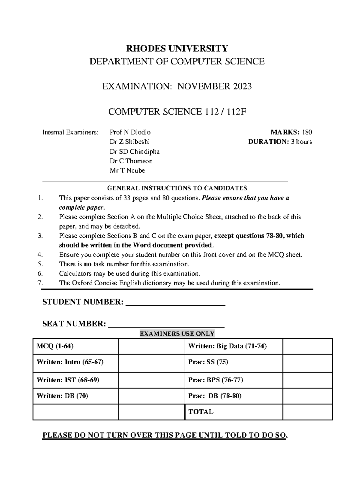202311 CS112 Final Exam - Computer Science 112 / 112F November 2023 ...