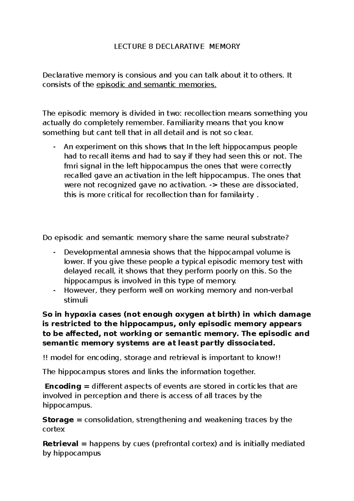 Lecture 8 Declarative Memory - LECTURE 8 DECLARATIVE MEMORY Declarative ...