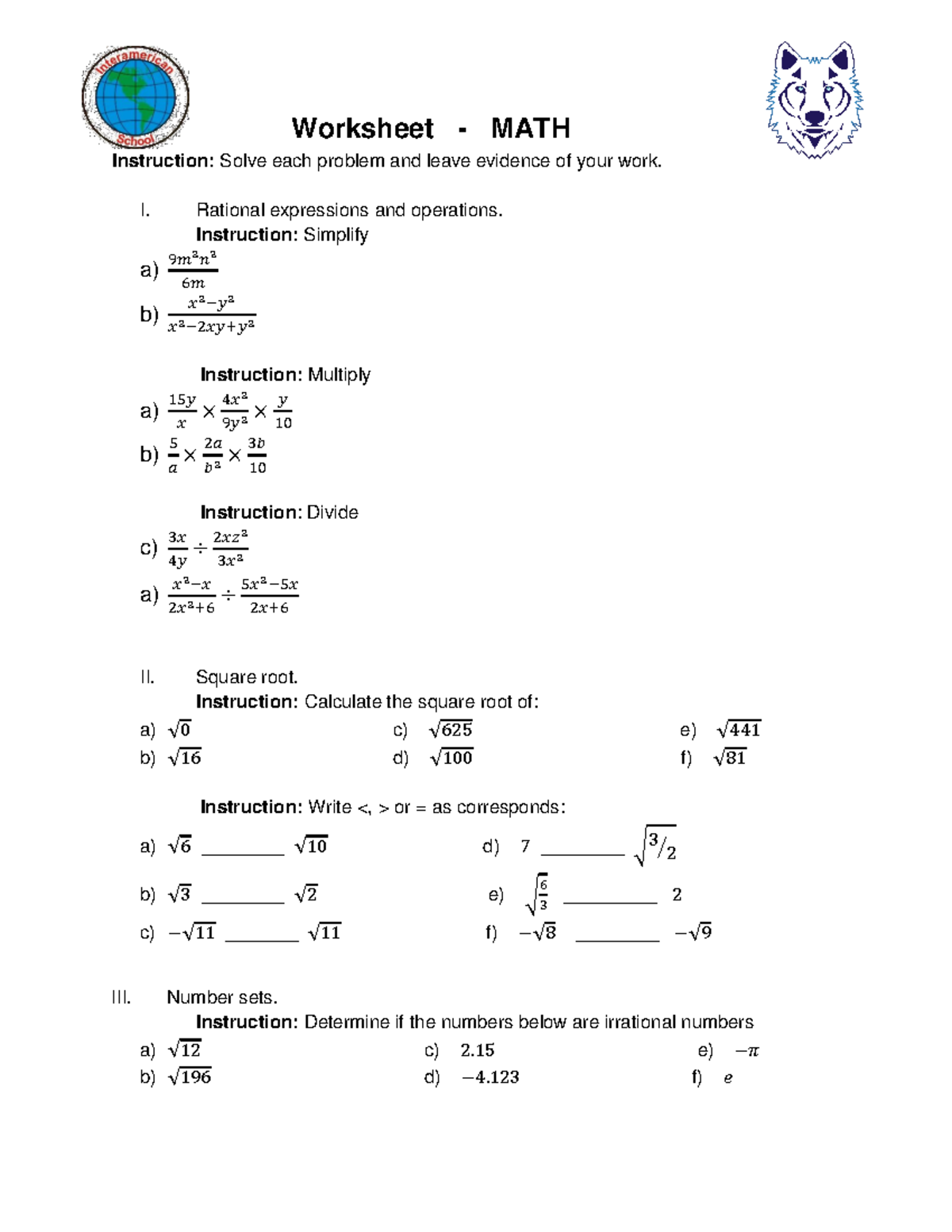 Toma de notas 11 - Worksheet - MATH Instruction: Solve each problem and ...