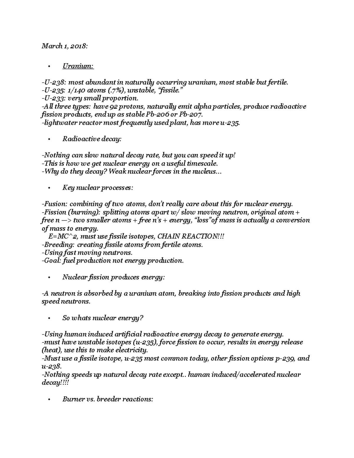 ES 115 Lecture 13 Uranium, Nuclear Processes - March 1, 2018: Uranium ...