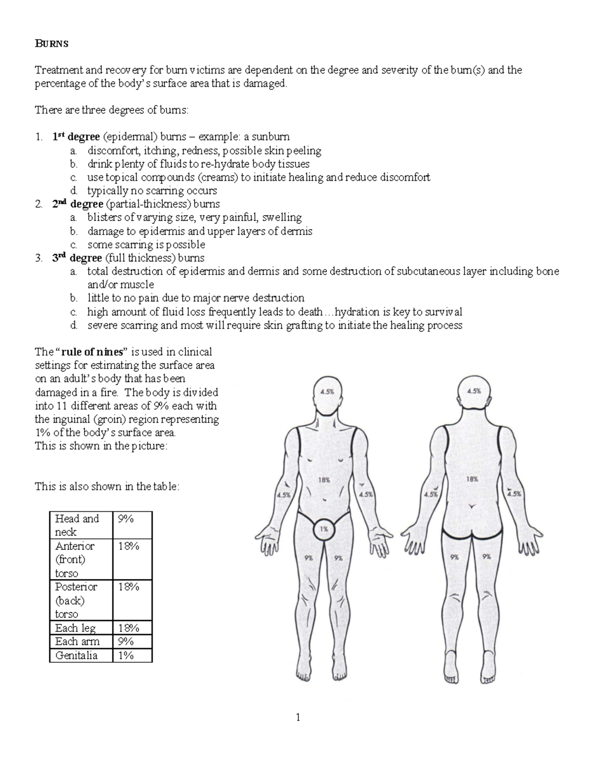 Rule of Nines Burns Worksheet: Treatment & Recovery Insights - Studocu