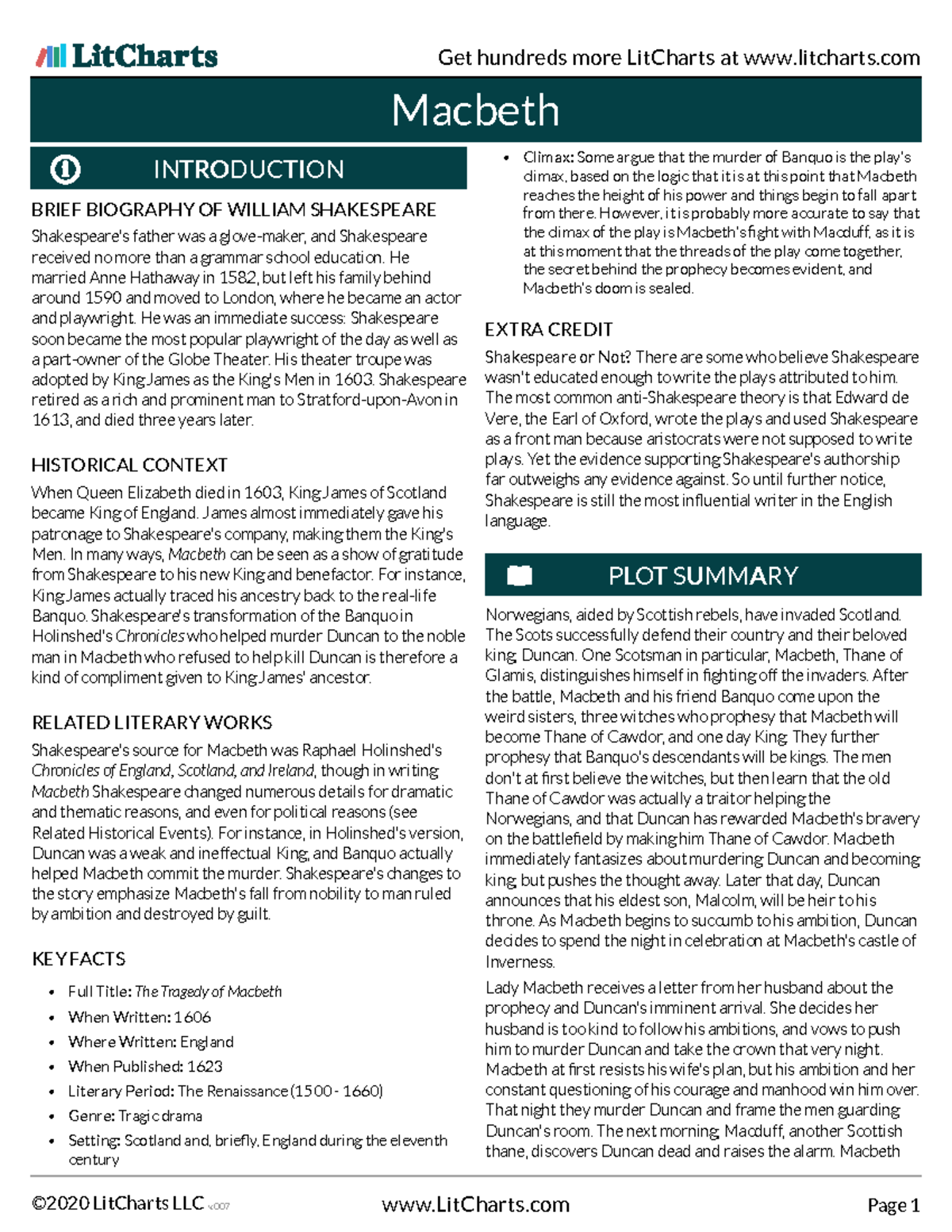 Macbeth - Literature Study Guide (INTR 101) by William Shakespeare ...