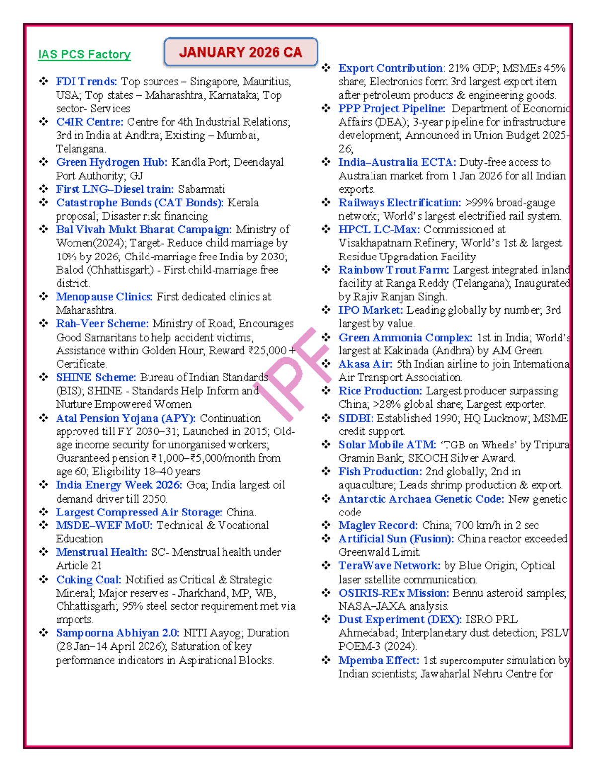 IAS PCS Factory JANUARY 2026: Key Current Affairs Highlights - Studocu