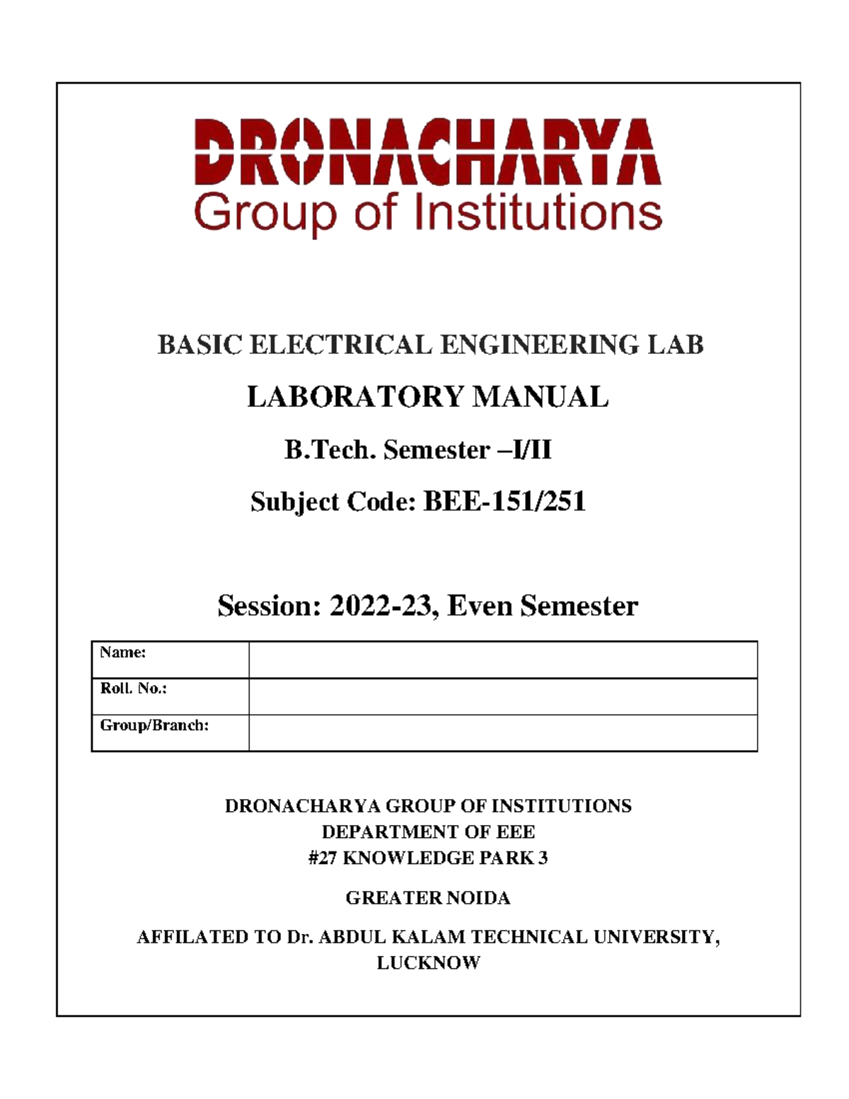 B.Tech. Basic Electrical Engineering Lab Manual - Even Semester - Studocu