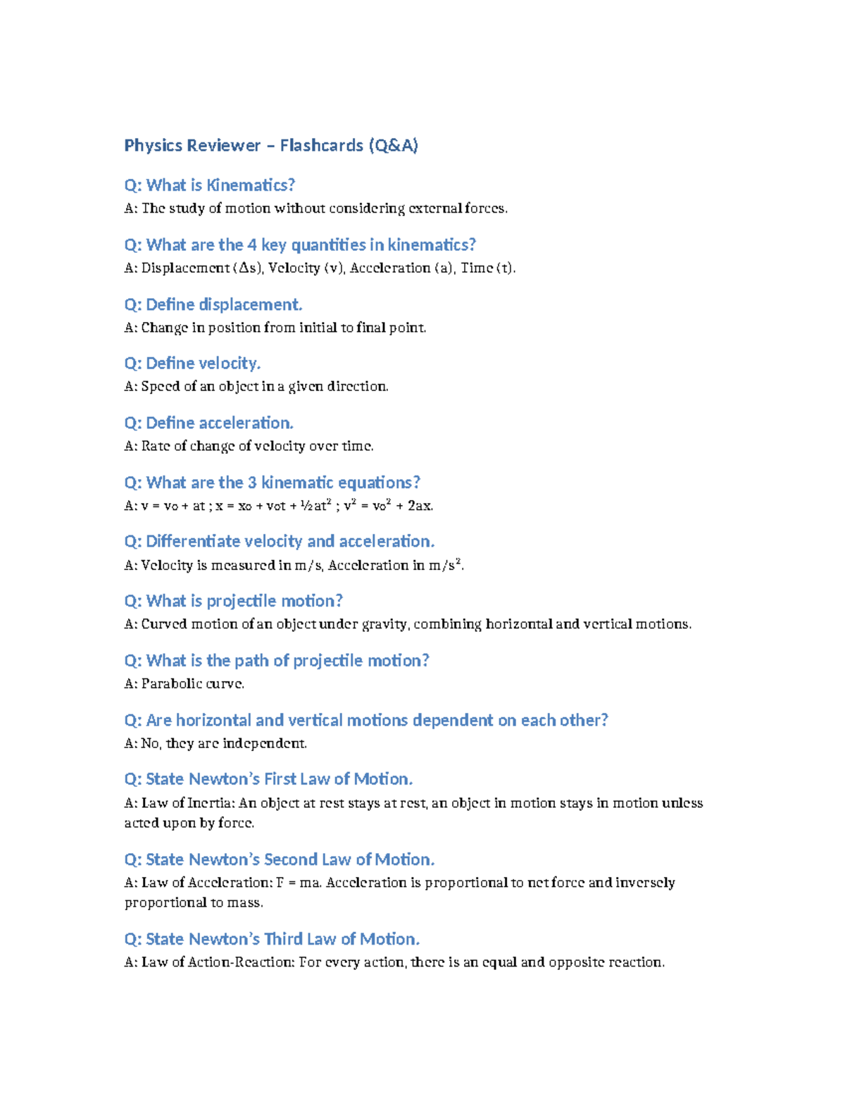 Physics 101: Complete Kinematics & Energy Flashcards - Studocu