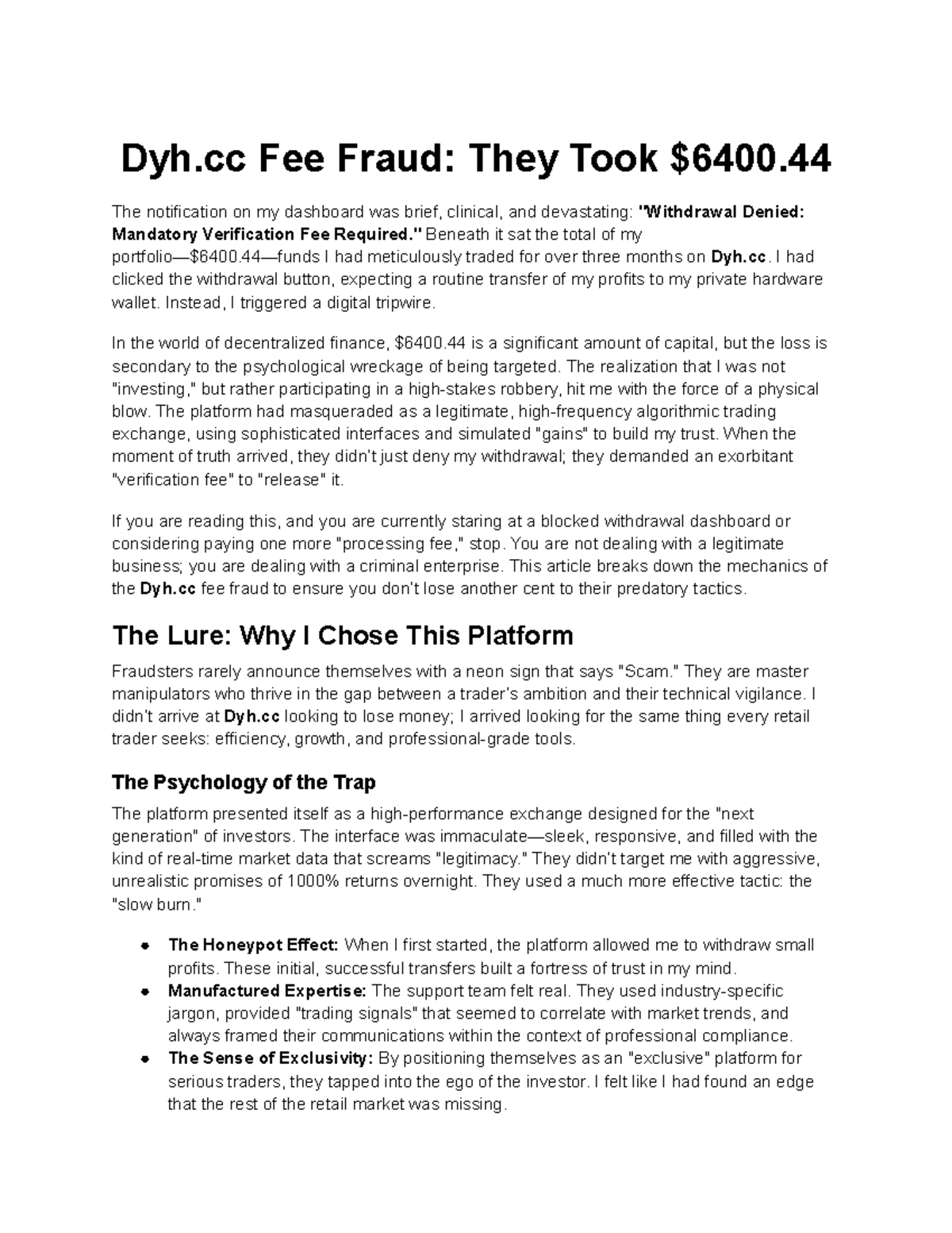 Dyh.cc Fee Fraud: My $6400 Loss and How to Avoid Scams - Studocu
