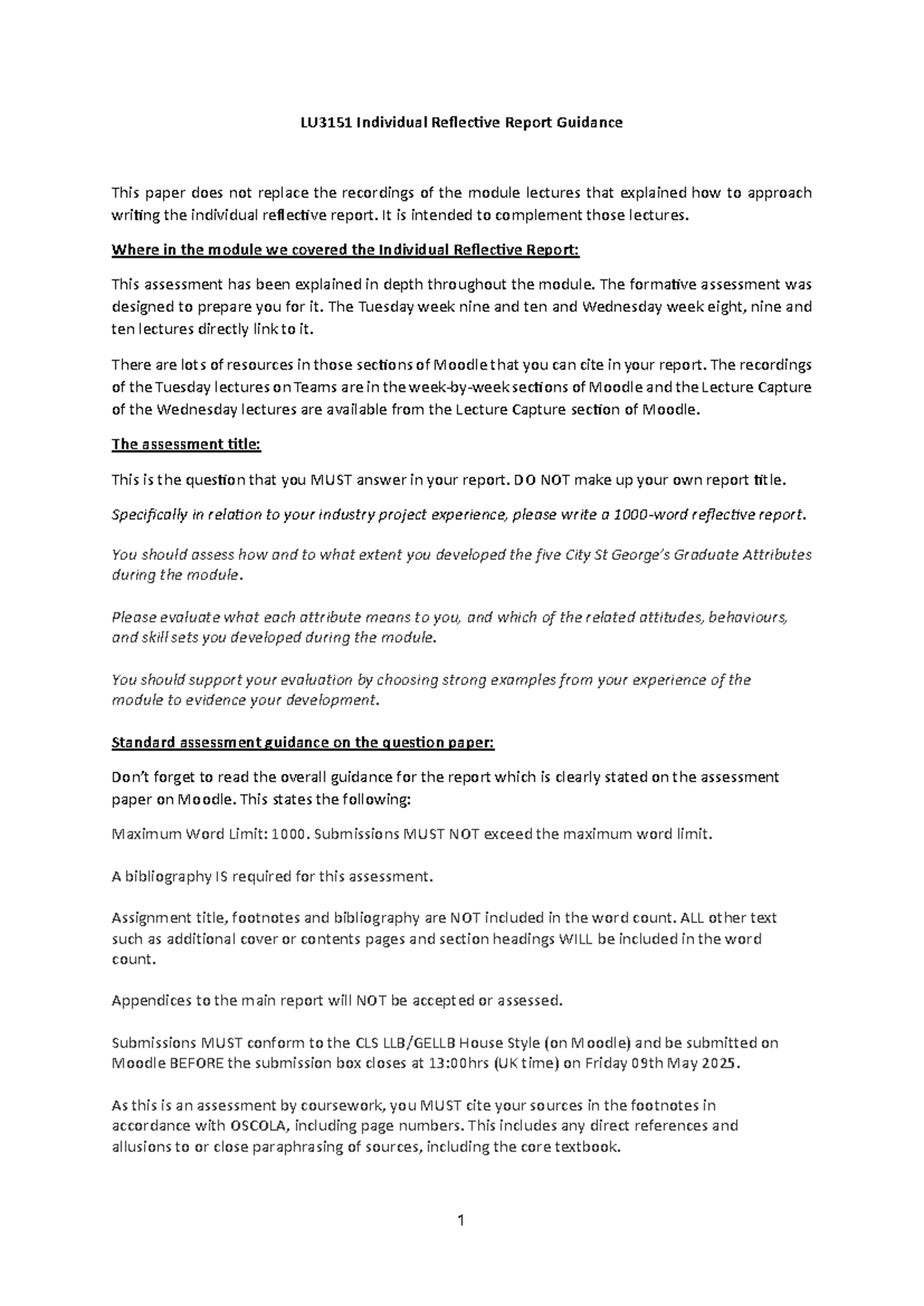 LU3151 Term 2 Individual Reflective Report Guidance - Studocu
