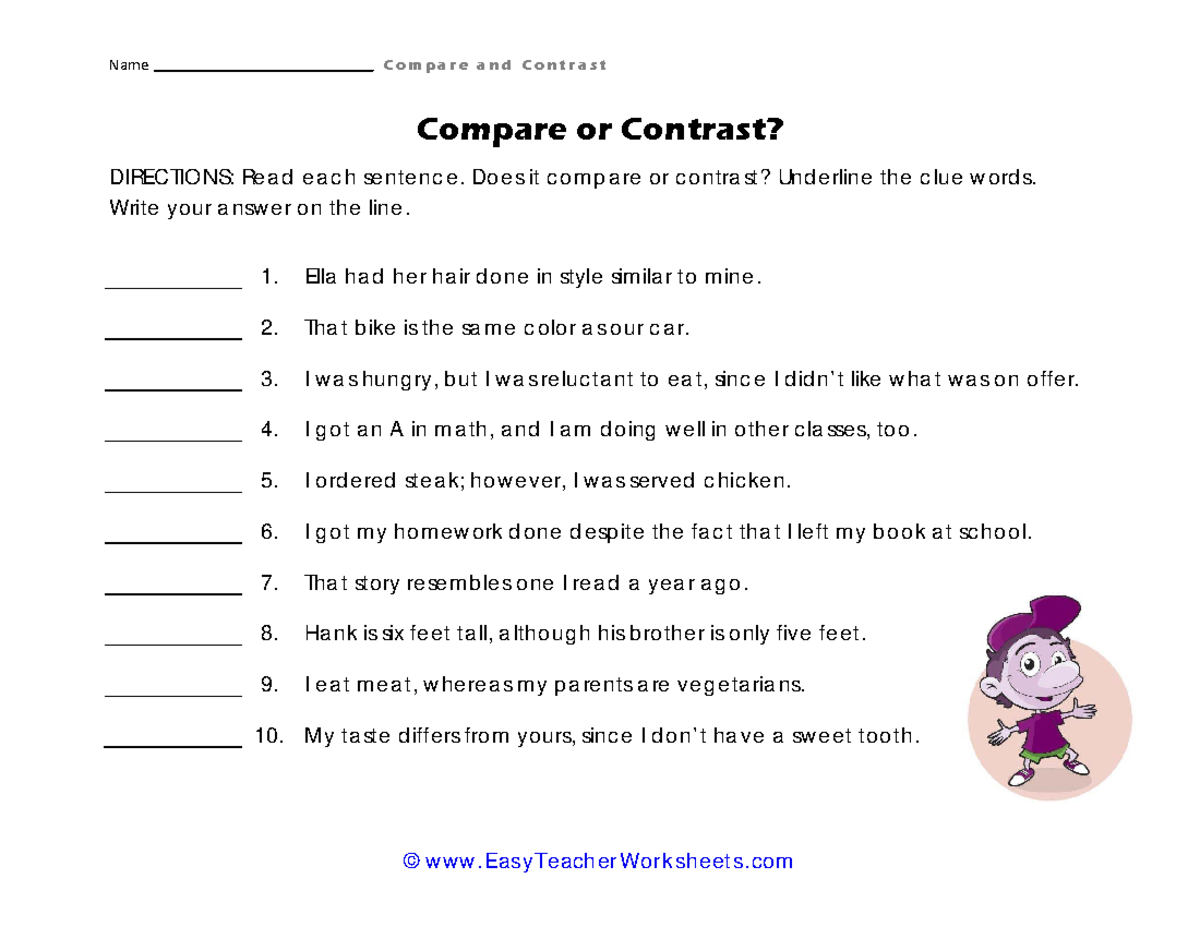 Compare and Contrast: Identifying Clue Words in Sentences - Studocu