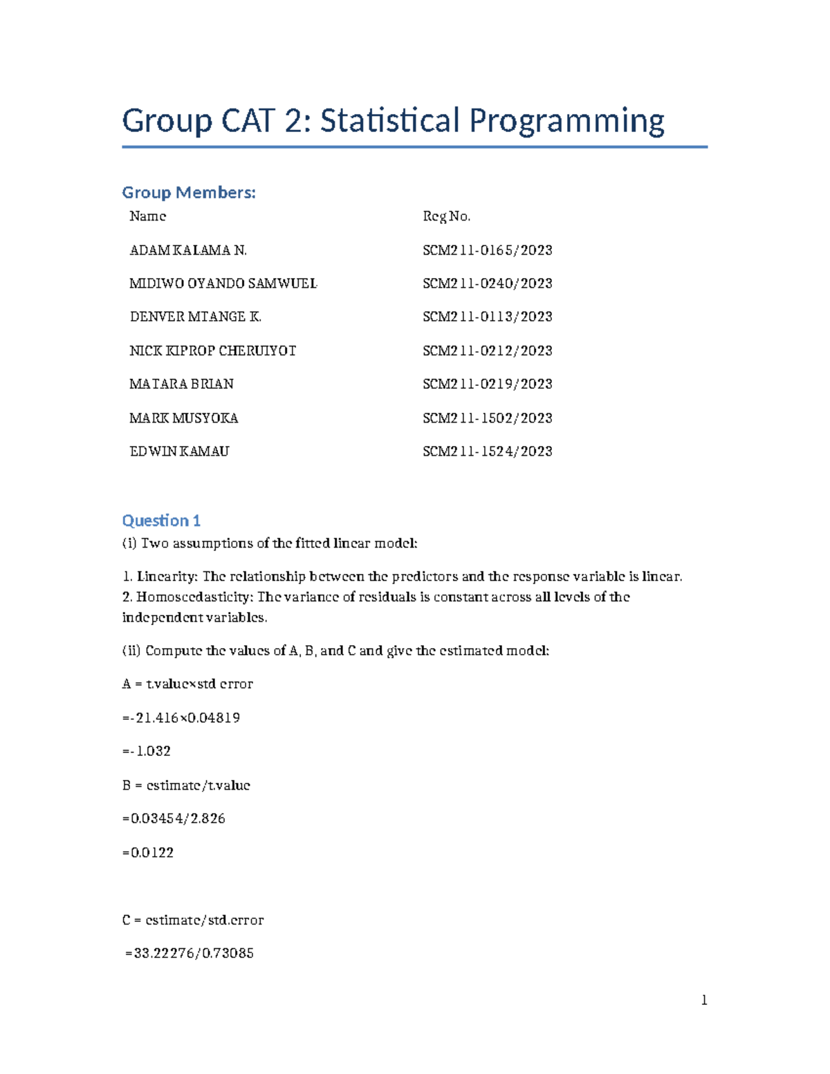 Statistical Programming CAT 2: Group Project Analysis and Results - Studocu