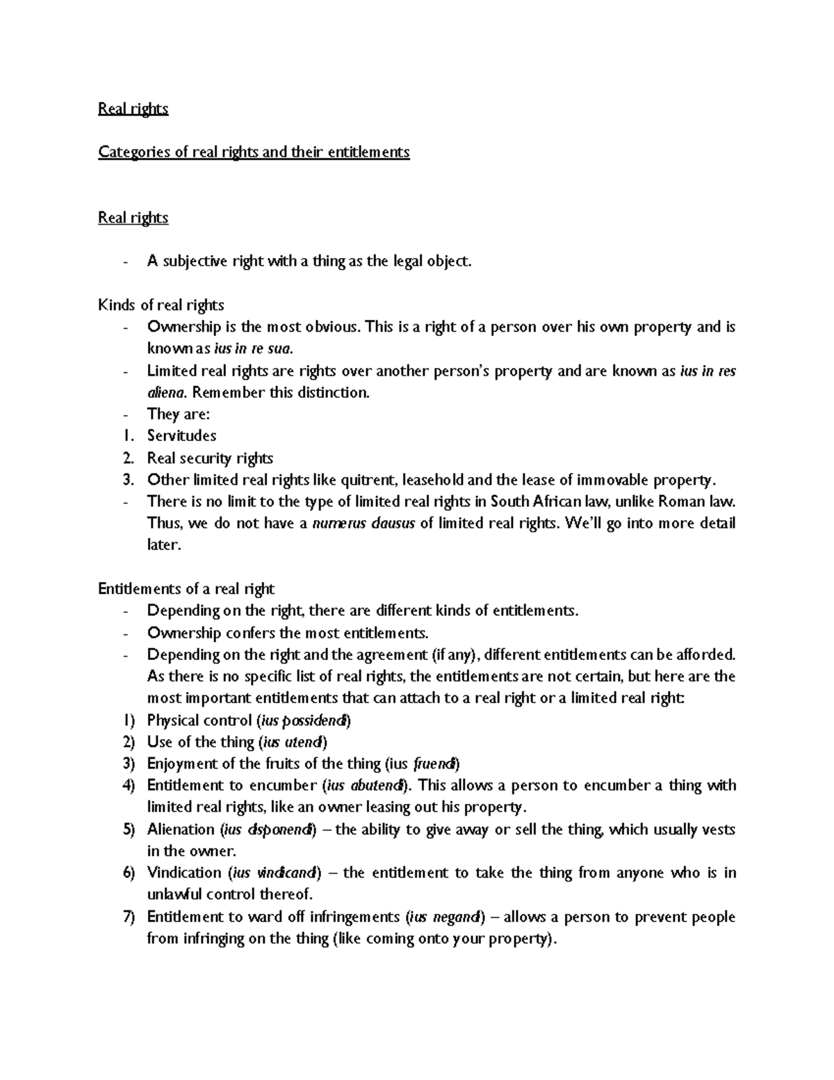 Tutorial 3 - Understanding Real Rights, Their Categories, and ...