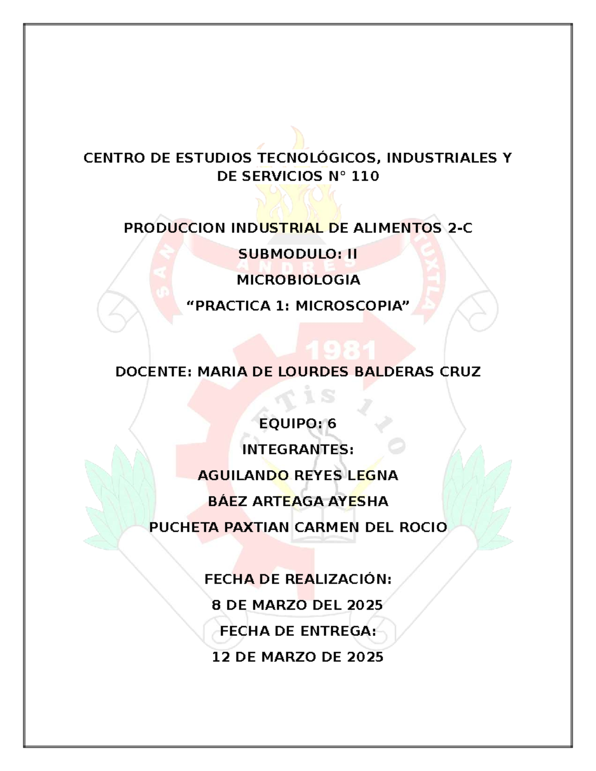 Reporte de Práctica 1: Microscopía en Microbiología II (CETIS 110 ...