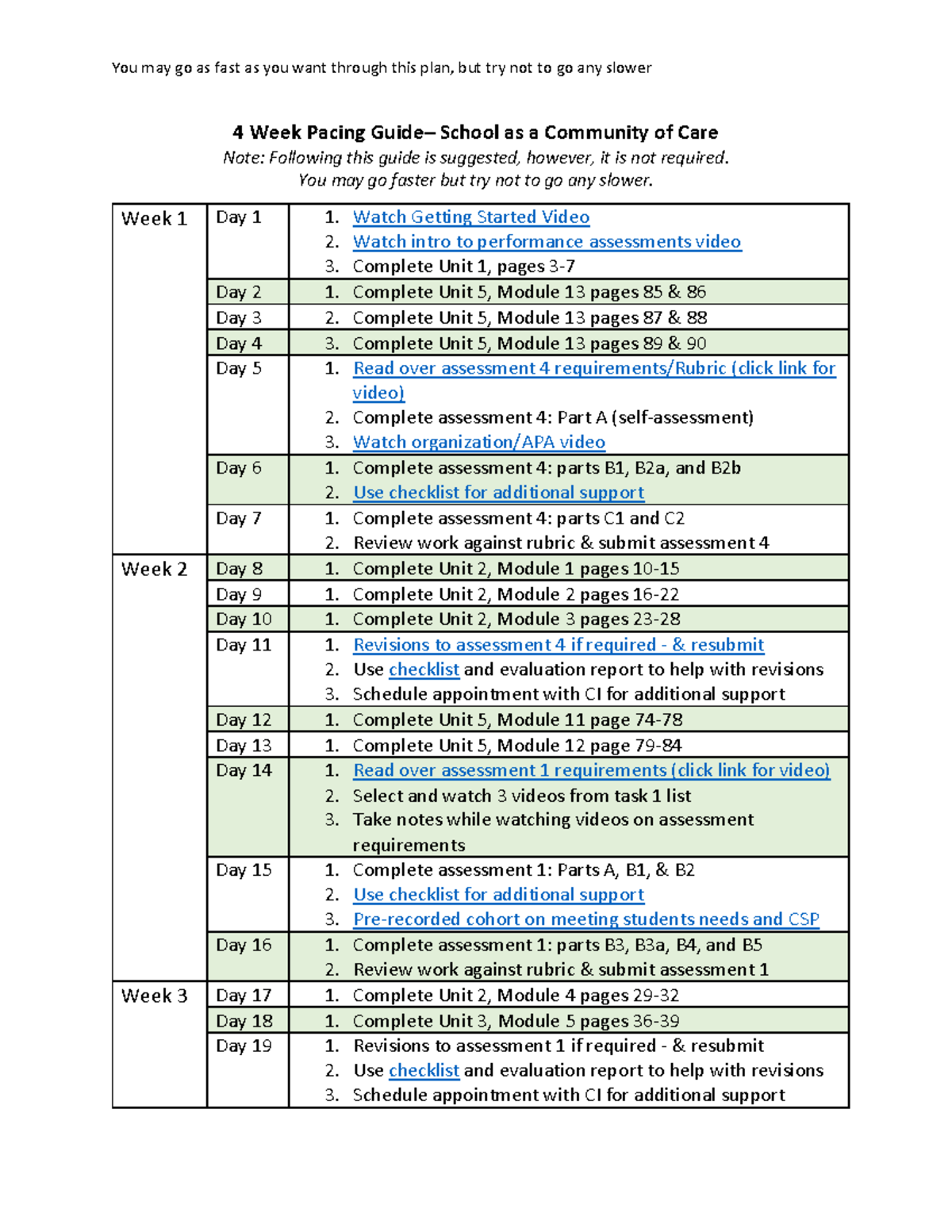 30 day plan 4 Week Pacing Guide Co C - You may go as fast as you want ...