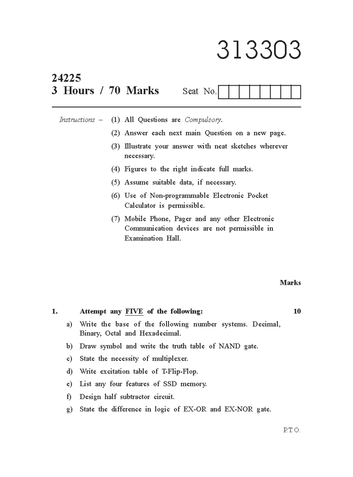 313303 Summer 2025 Question Paper: 3 Hours, 70 Marks Exam - Studocu