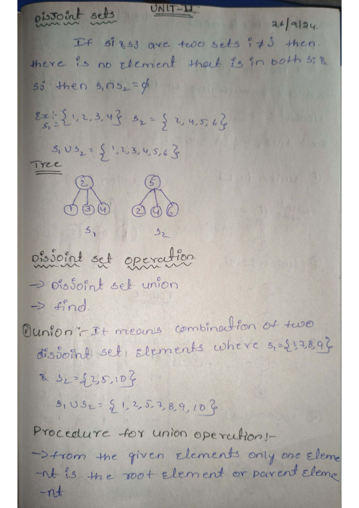 DAA UNIT 2 - DAA notes for unit 2 - DisJoint sets If si 253 are two ...