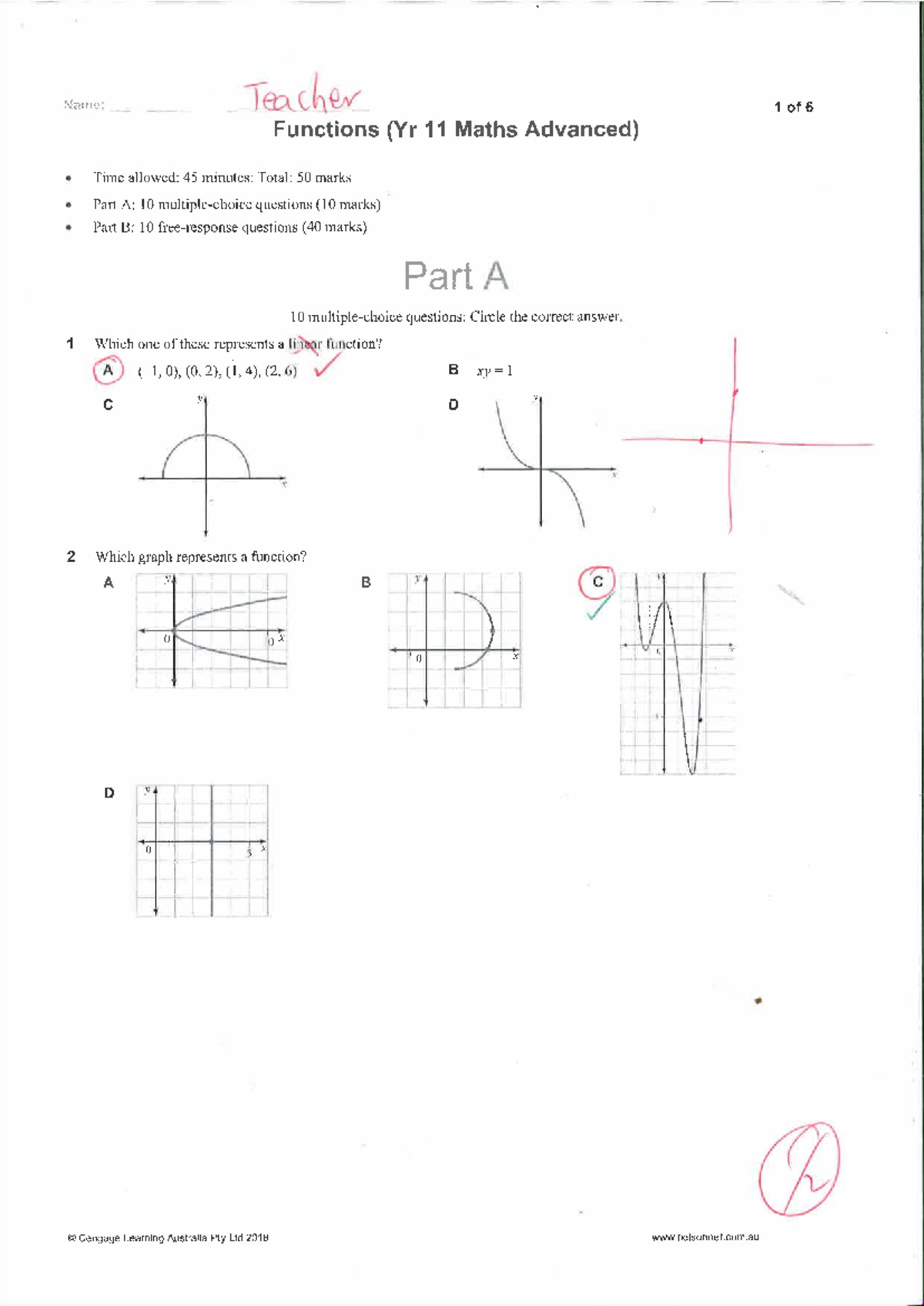 11 Adv Maths Ch3 Functions Topic Test Solutions - Studocu