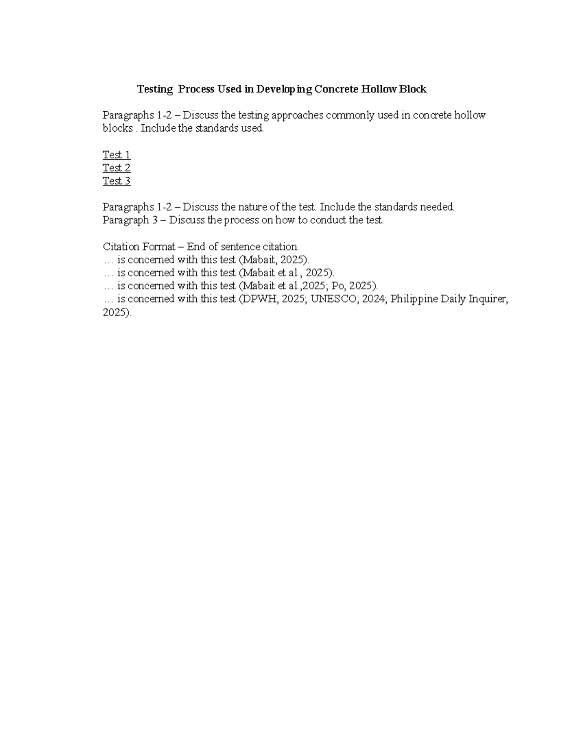 Sample Chapter 2 Outline CT3 - Testing Process Used in Developing ...