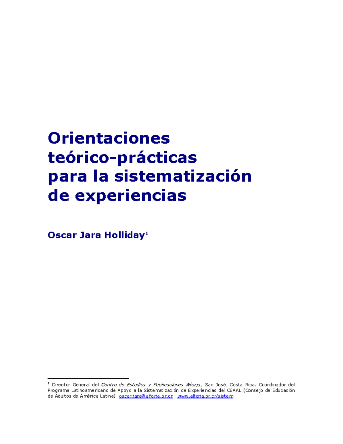 Guía para la Sistematización de Experiencias - Oscar Jara - Studocu