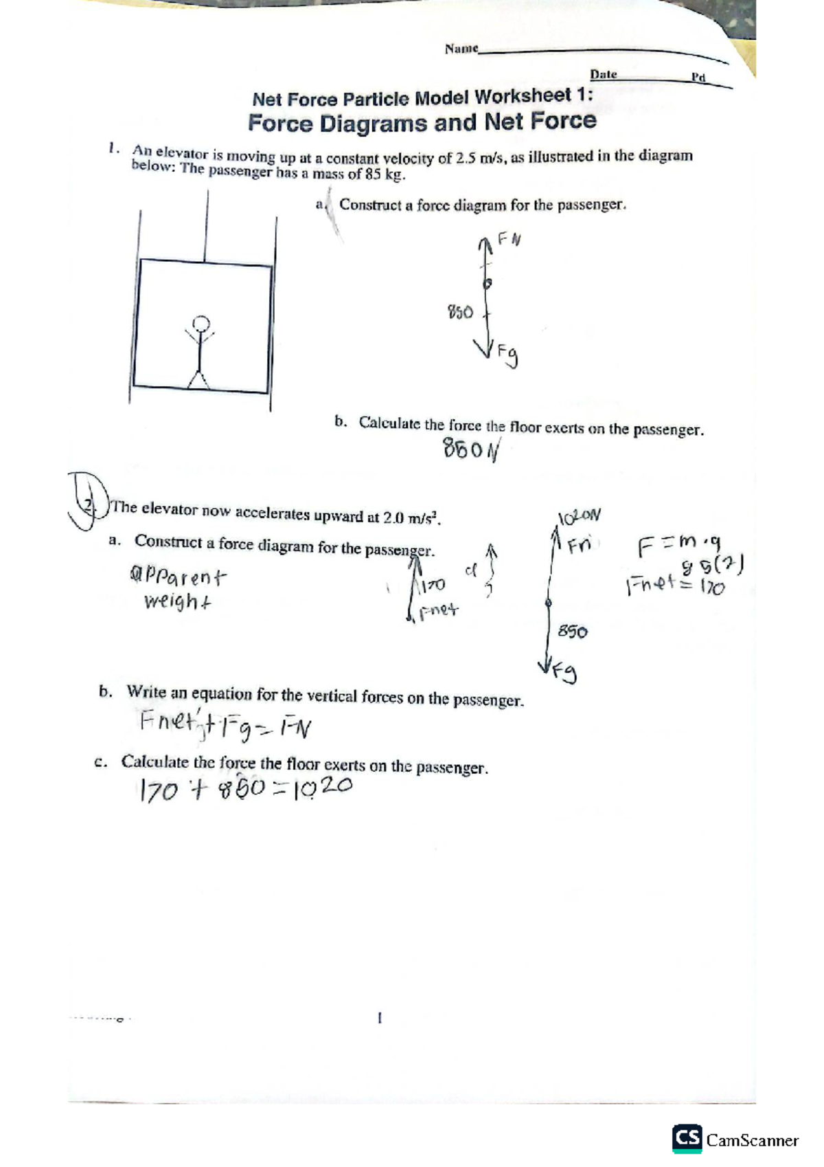 Net Force & Force Diagrams Worksheet 1: Physics Concepts 10726 - Studocu