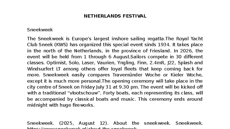 Netherlands Festivals Overview: Celebrating Culture & Heritage - Studocu