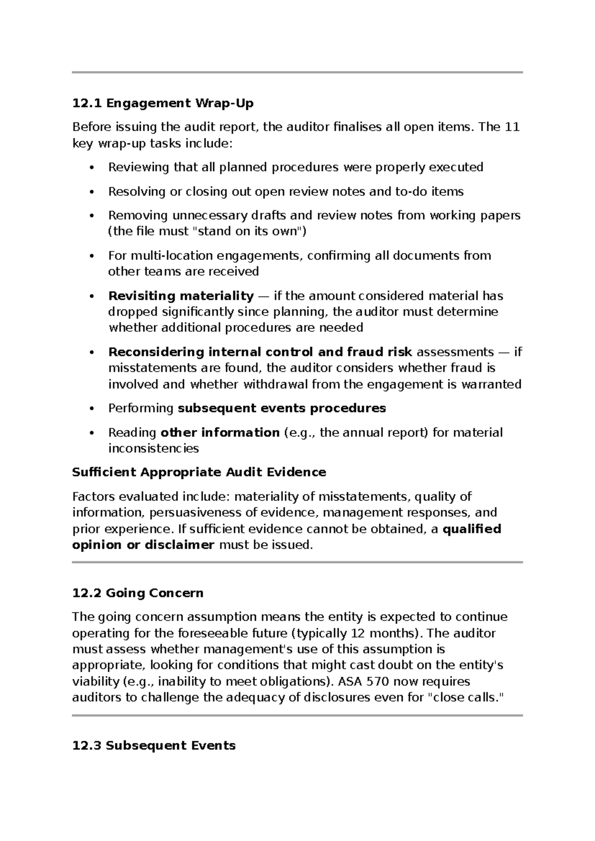 12.1-12.9 Audit Engagement Summary and Key Considerations - Studocu
