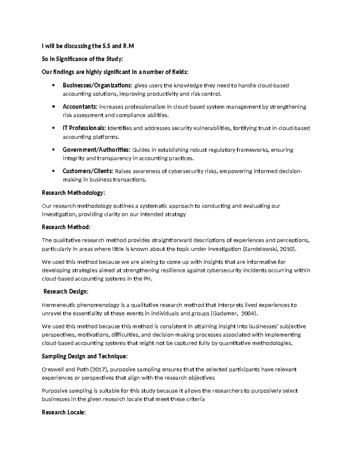 Partial-script - Notes - I will be discussing the S and R So in ...