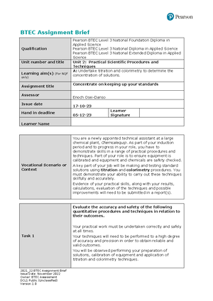 Unit 2- Assignment 2- Calorimetry- BTEC Assignment briefs 2022-23 ...