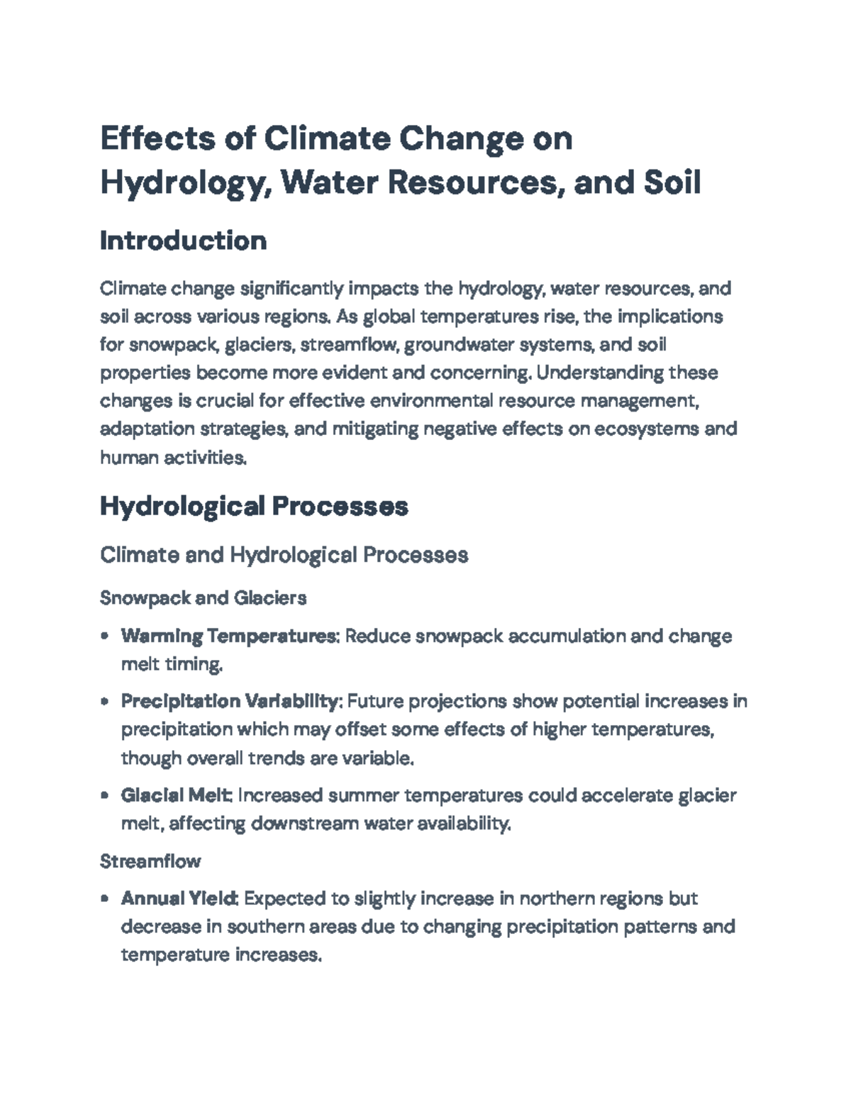 Effects of Climate Change on Hydrology, Water Resources, and Soil ...