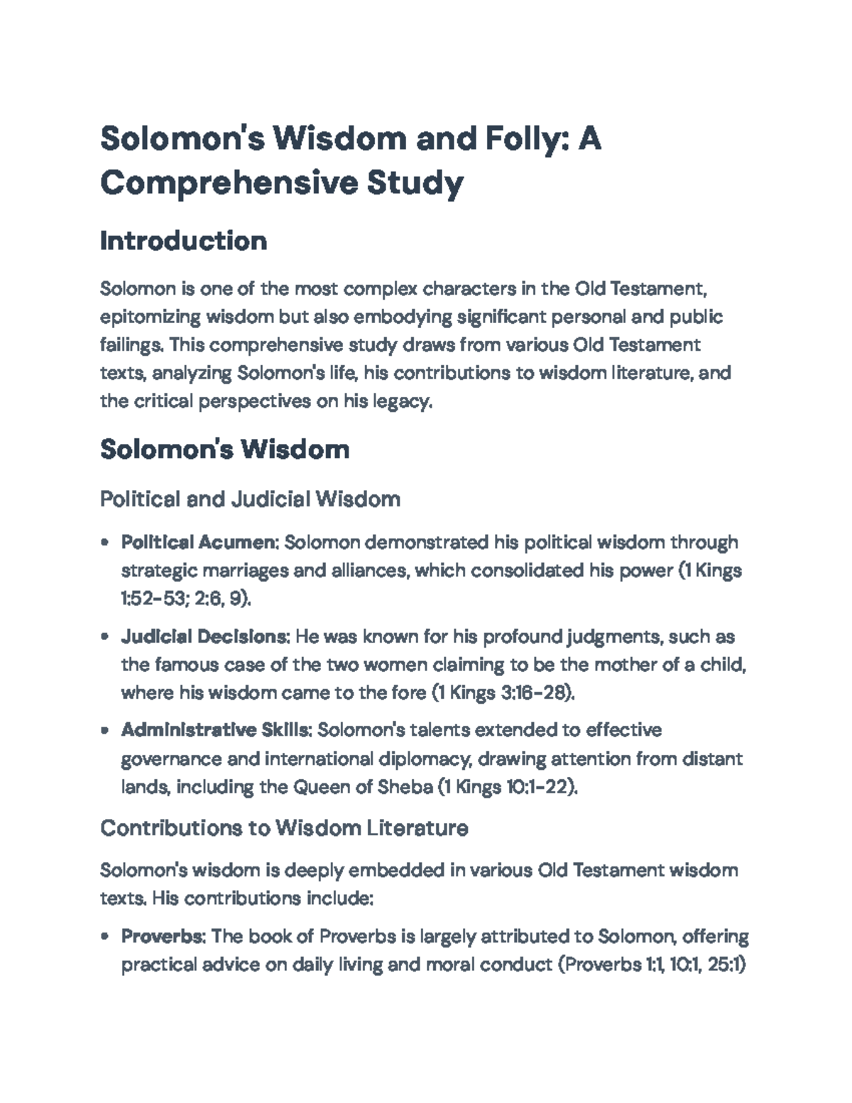 A Comprehensive Analysis of Solomon's Wisdom & Folly in the OT - Studocu