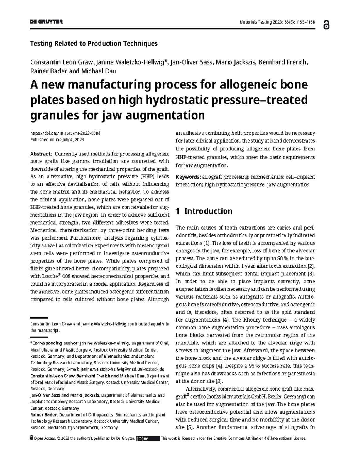 New Manufacturing Process for Allogeneic Bone Plates: HHP Treatment for ...