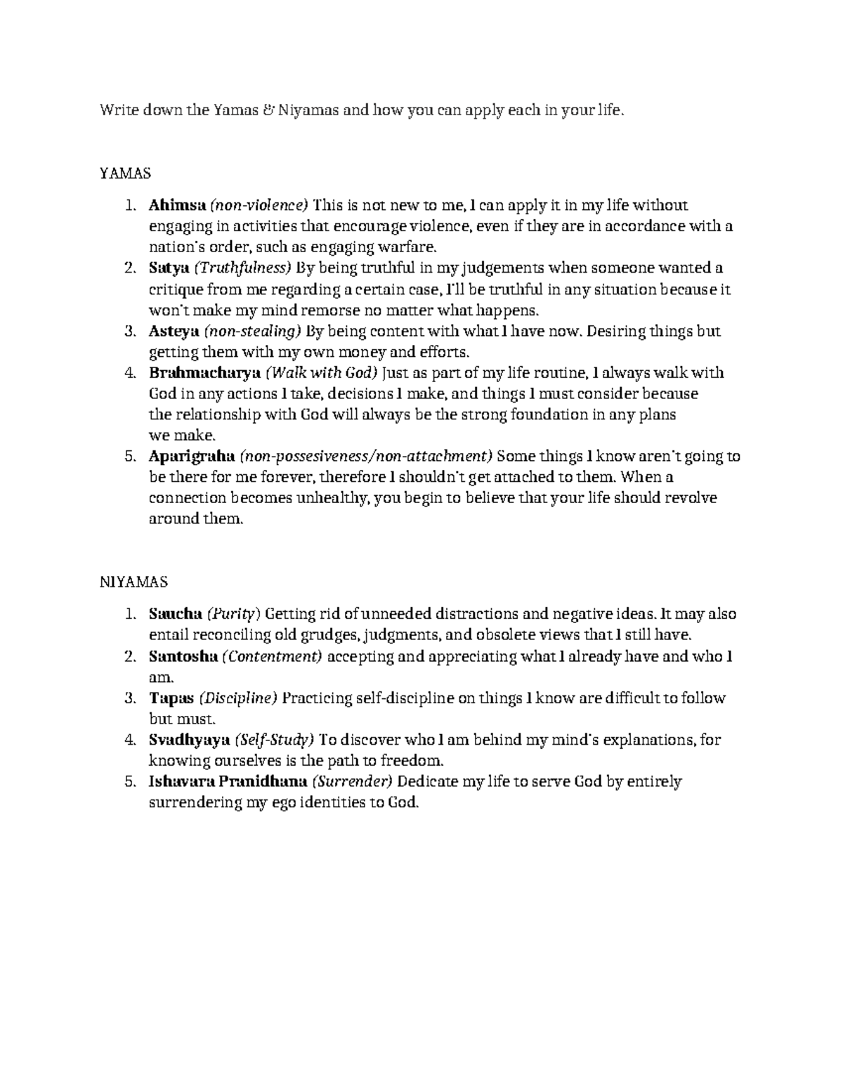 YAMAS & NIYAMAS: Applying Yogic Principles in Daily Life - Studocu