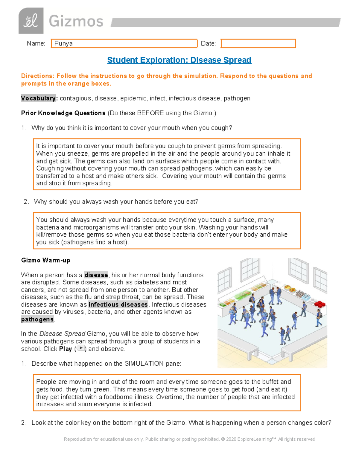 Student Sheet of Disease Spread SE - Name: Punya Date: Student ...