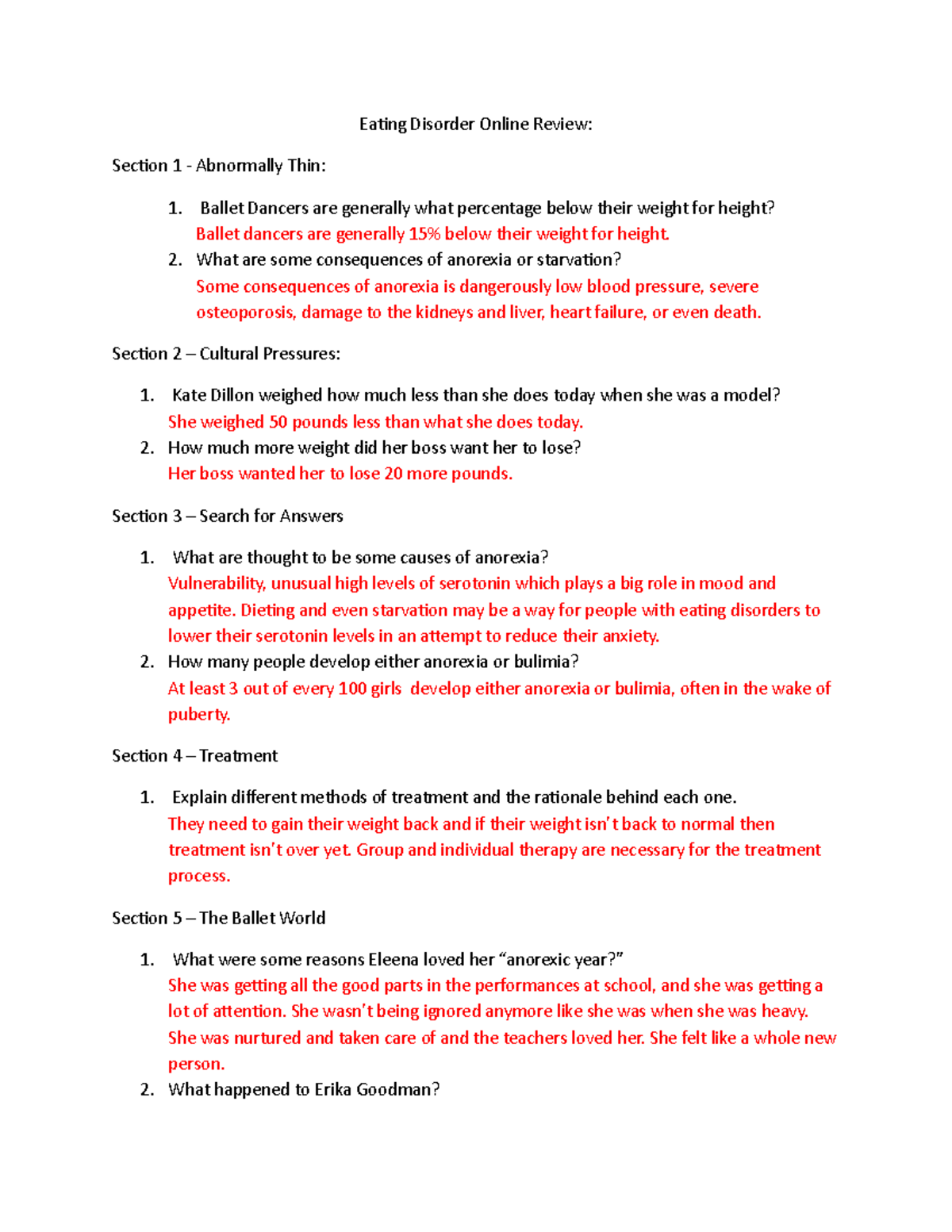 Eating Disorders Review Questions for ED101 Course - Studocu